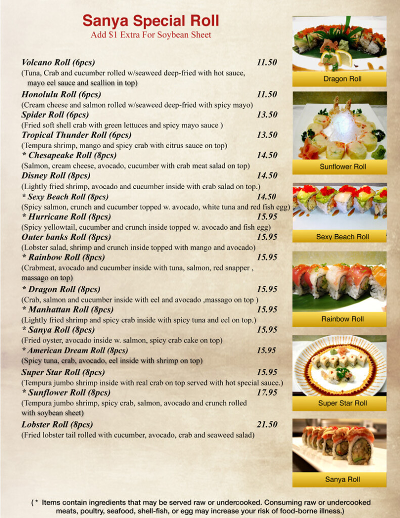 Sanya Menu – Sanya Sushi Bistro