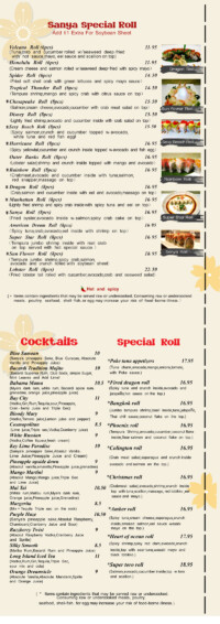 Sanya Menu – Sanya Sushi Bistro